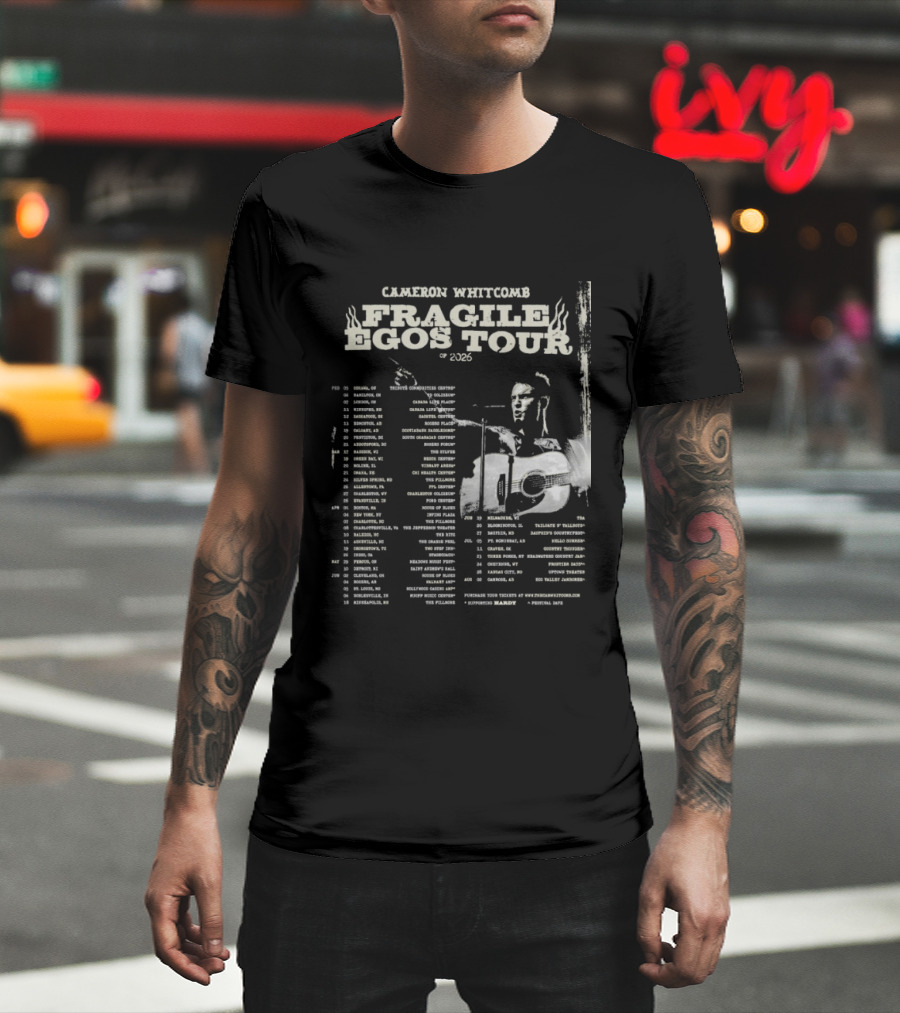 Cameron Whitcomb Fragile Egos Tour 2026 With Tour Dates And Guitar Image T-Shirt