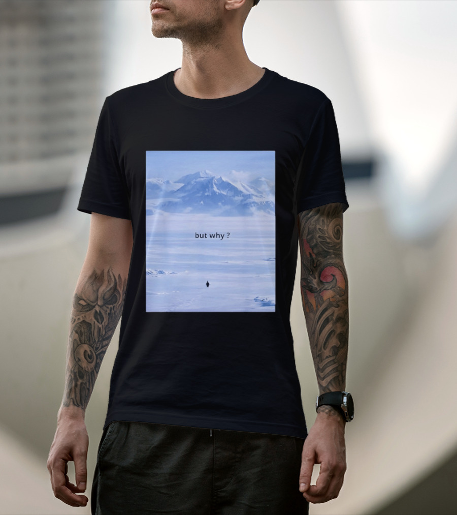 Penguin But Why Meme Snowy Mountains Motivational Scene T-Shirt