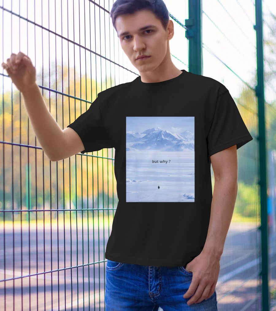 Penguin But Why Meme Snowy Mountains Motivational Scene T-Shirt