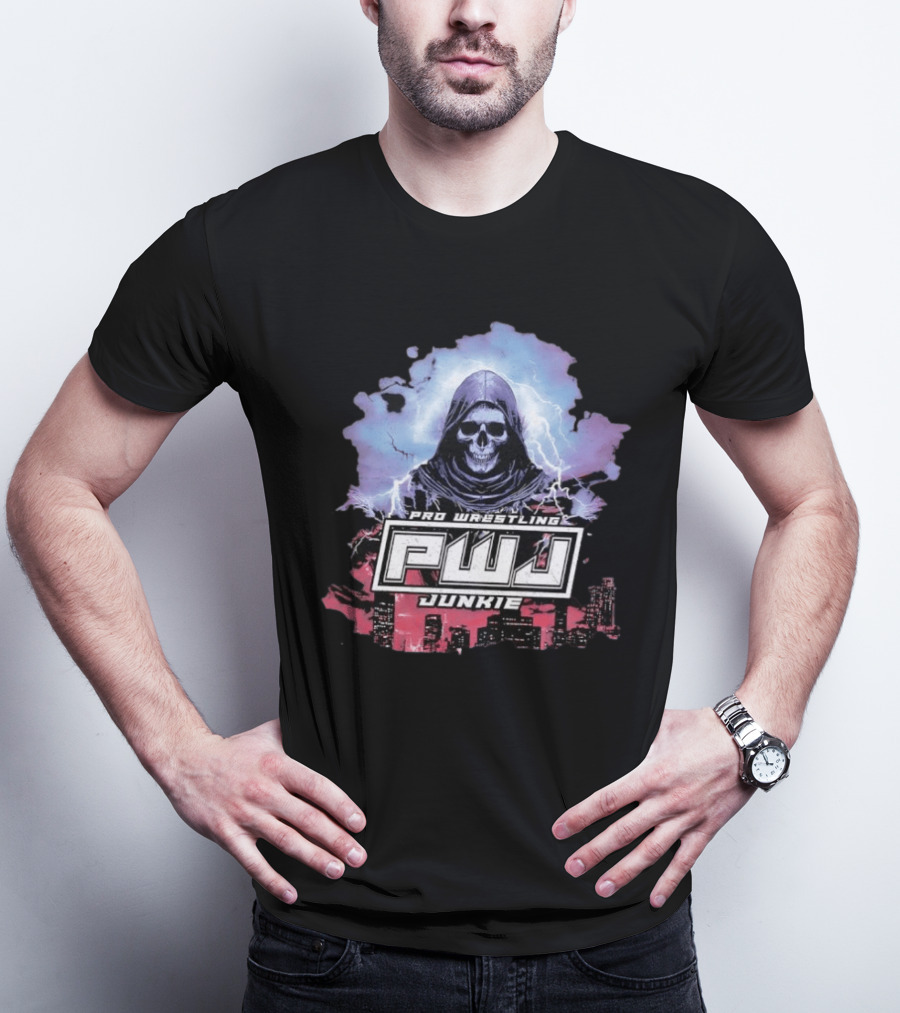 Pro Wrestling PWJ Junkie Skeleton Lightning Cityscape T-Shirt