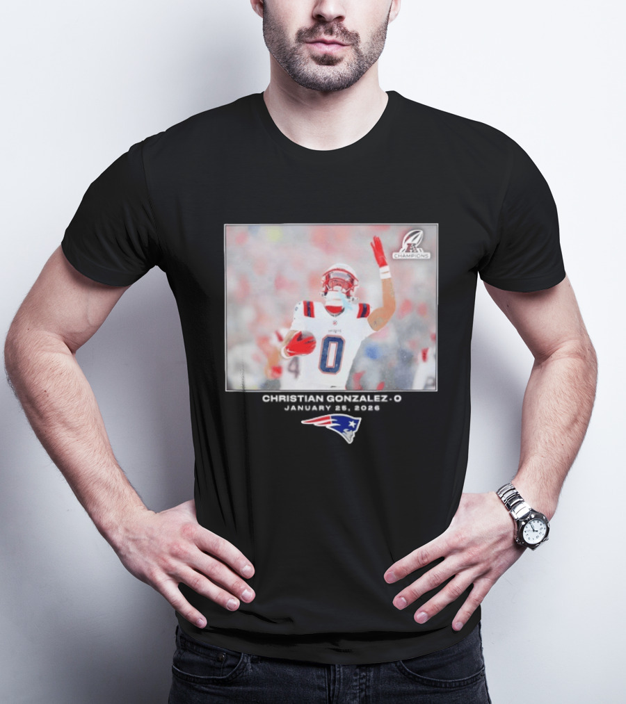 Christian Gonzalez New England Patriots AFC Champions Week 21 T-Shirt