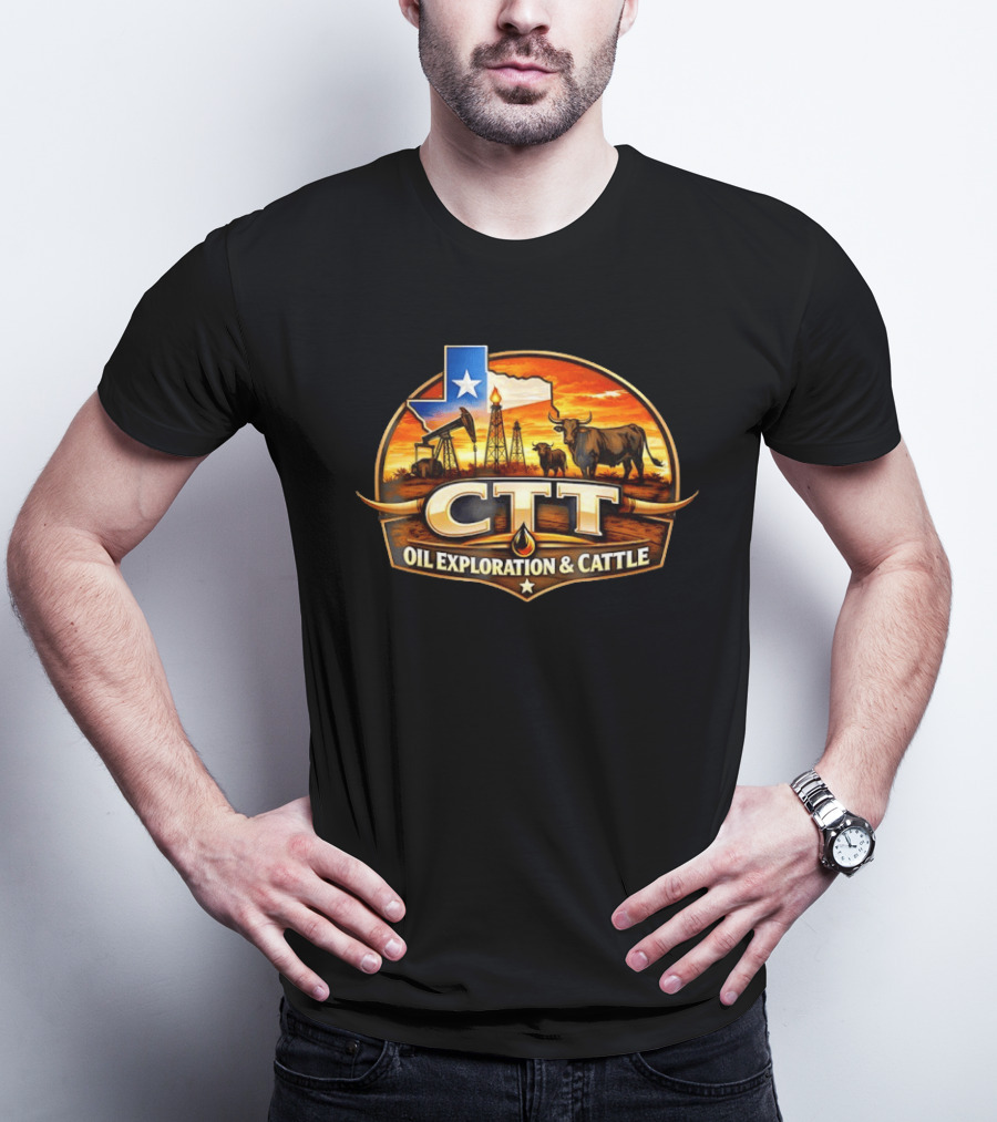 CTT Oil Exploration And Cattle Oilfield Texas Ranch Landscape T-Shirt
