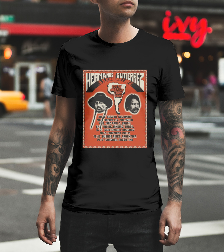 Hermanos Gutiérrez South America Tour 2026 Bogotá Medellín São Paulo Rio De Janeiro Montevideo Santiago Buenos Aires Córdoba T-Shirt