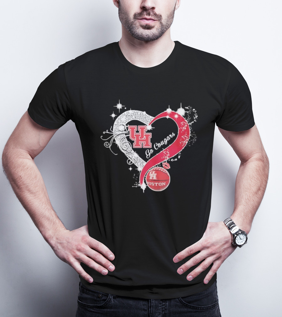 University Of Houston Cougars Go Cougars Heart Basketball Houston T-Shirt