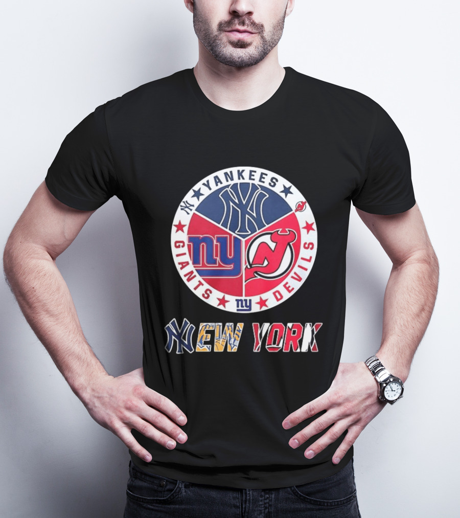New York Yankees Giants New Jersey Devils Team Mashup T-Shirt