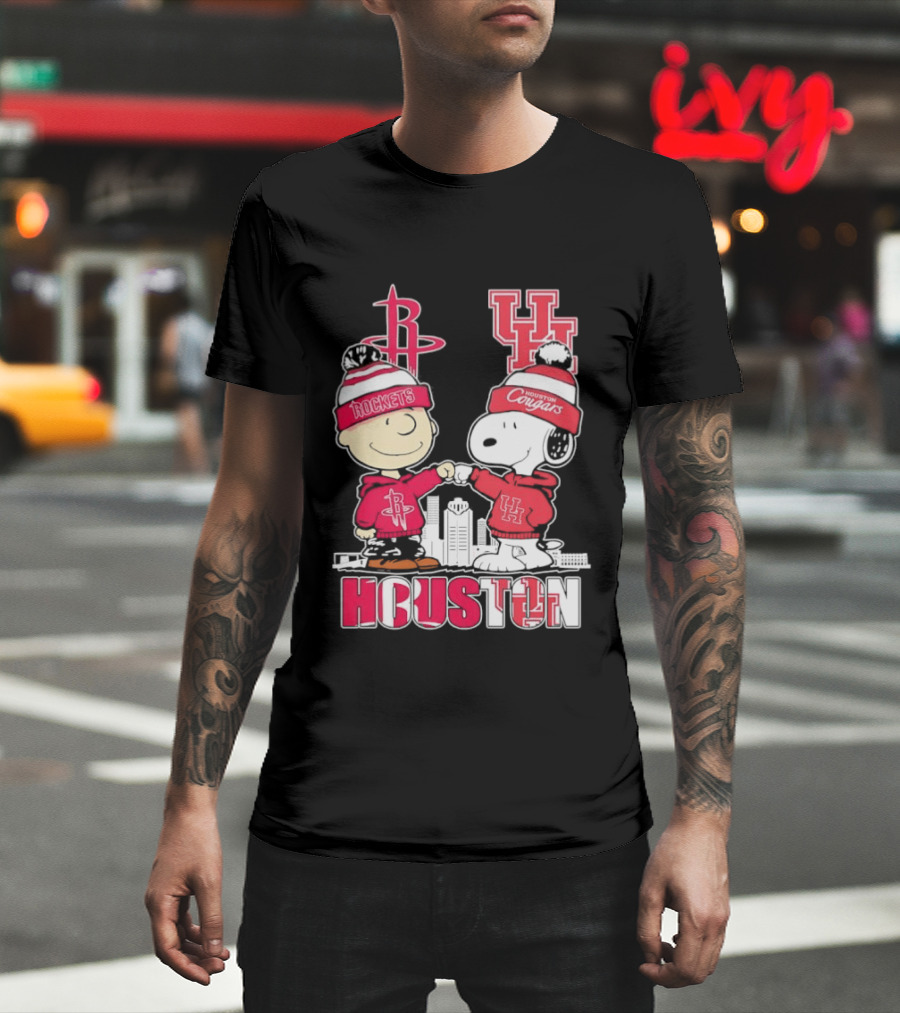 Peanuts Characters X Houston Rockets X University Of Houston Cougars Collaboration T-Shirt