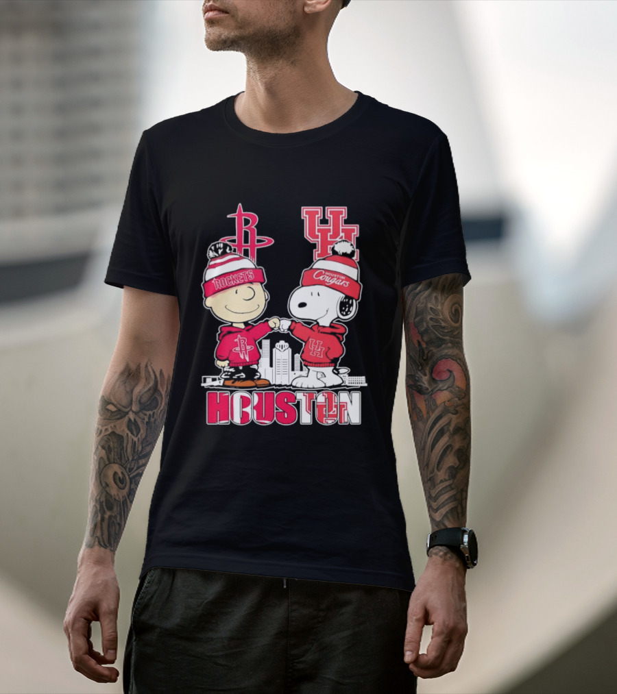 Peanuts Characters X Houston Rockets X University Of Houston Cougars Collaboration T-Shirt
