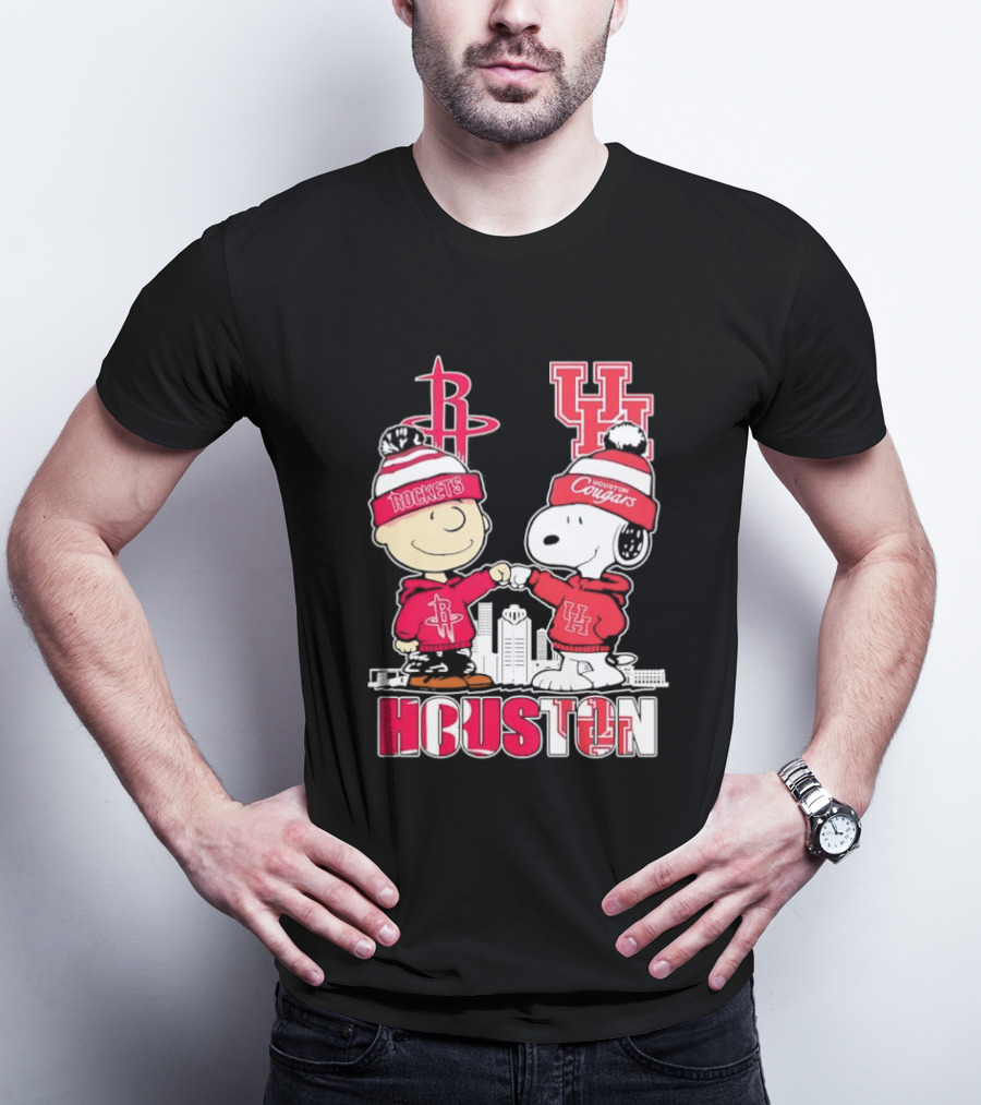 Peanuts Characters X Houston Rockets X University Of Houston Cougars Collaboration T-Shirt