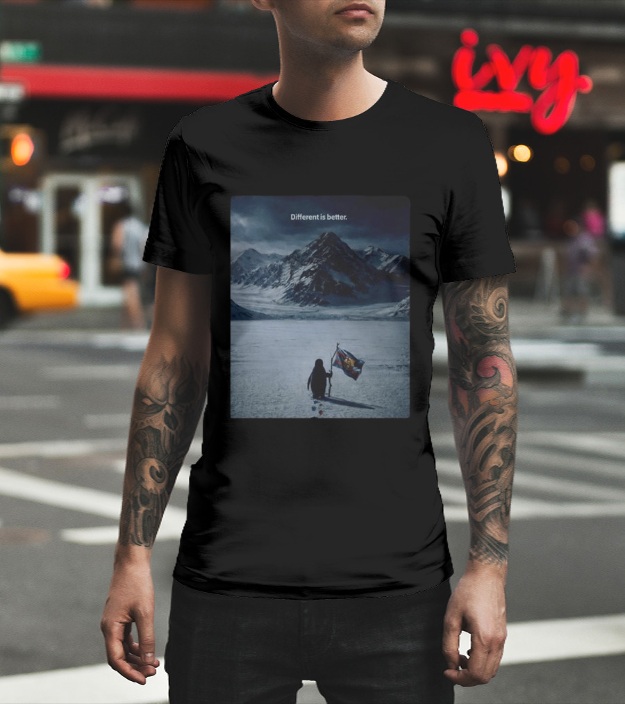 Barcelona Nihilist Penguin Different Is Better Flag Mountain Scene T-Shirt