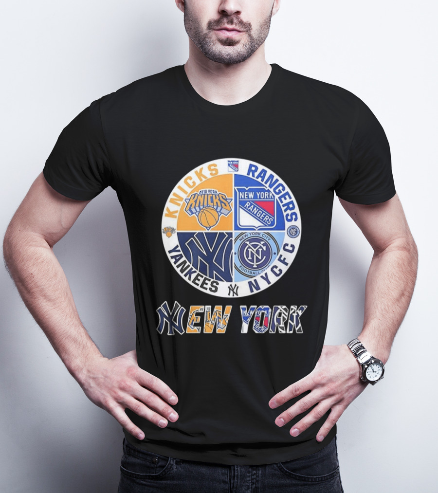 New York Knicks Rangers Yankees NYCFC Sports Teams Mashup T-Shirt