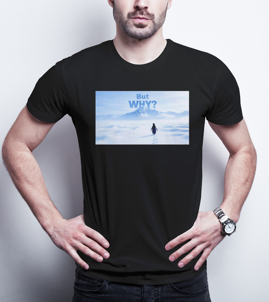 Nihilist Penguin But Why Snowy Mountains And Footprints T-Shirt