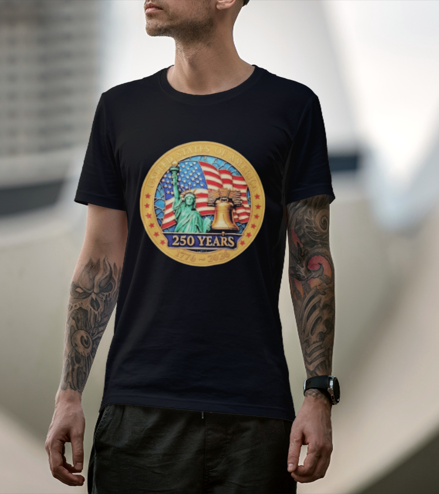 United States Of America 250 Years 1776 2026 Liberty Bell And Statue Of Liberty Celebration T-Shirt