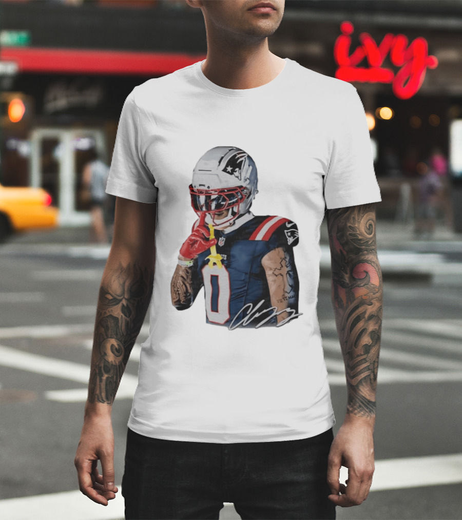 Christian Gonzalez Patriots Number Zero Shh Gesture Helmet Tattoo Football T-Shirt