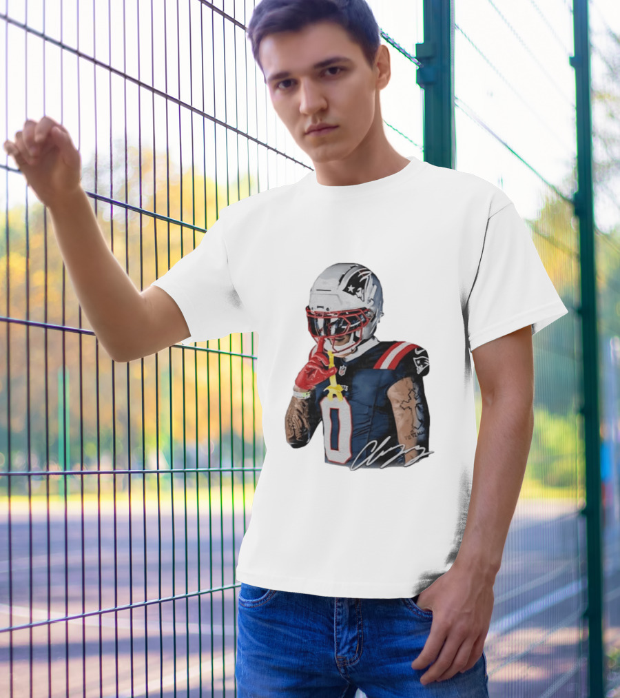 Christian Gonzalez Patriots Number Zero Shh Gesture Helmet Tattoo Football T-Shirt