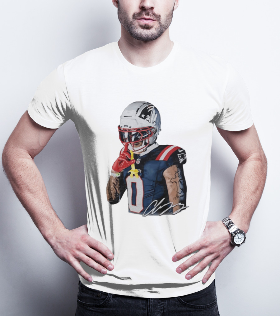 Christian Gonzalez Patriots Number Zero Shh Gesture Helmet Tattoo Football T-Shirt