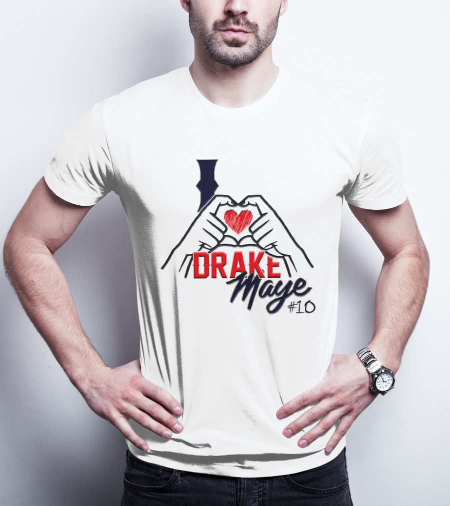 I Love Drake Maye #10 Heart Hands New England Patriots T-Shirt