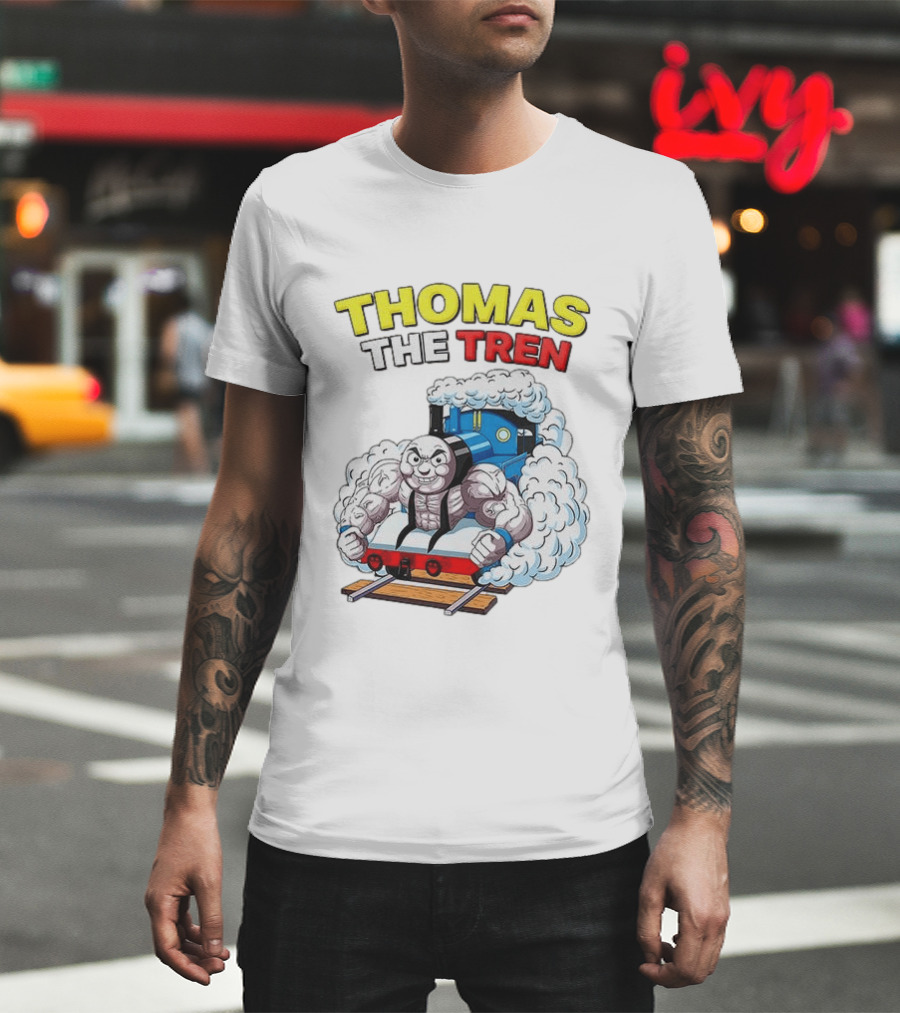 THOMAS THE TREN Cartoon Muscular Engine Puffing Steam T-Shirt