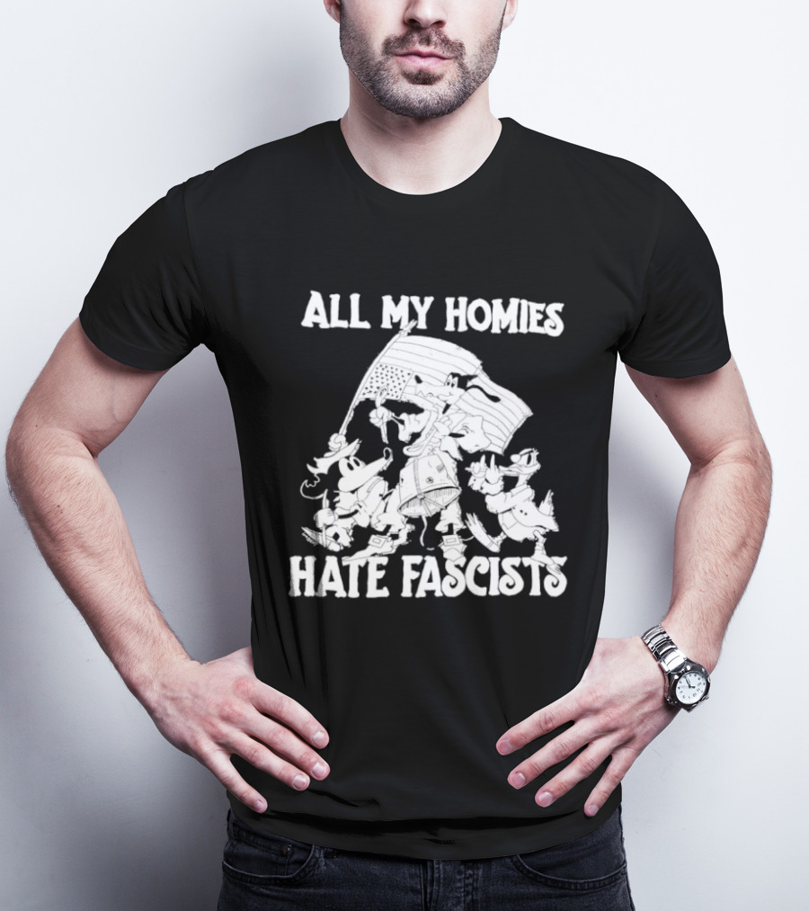 All My Homies Hate Fascists Disney Characters With Flag T-Shirt