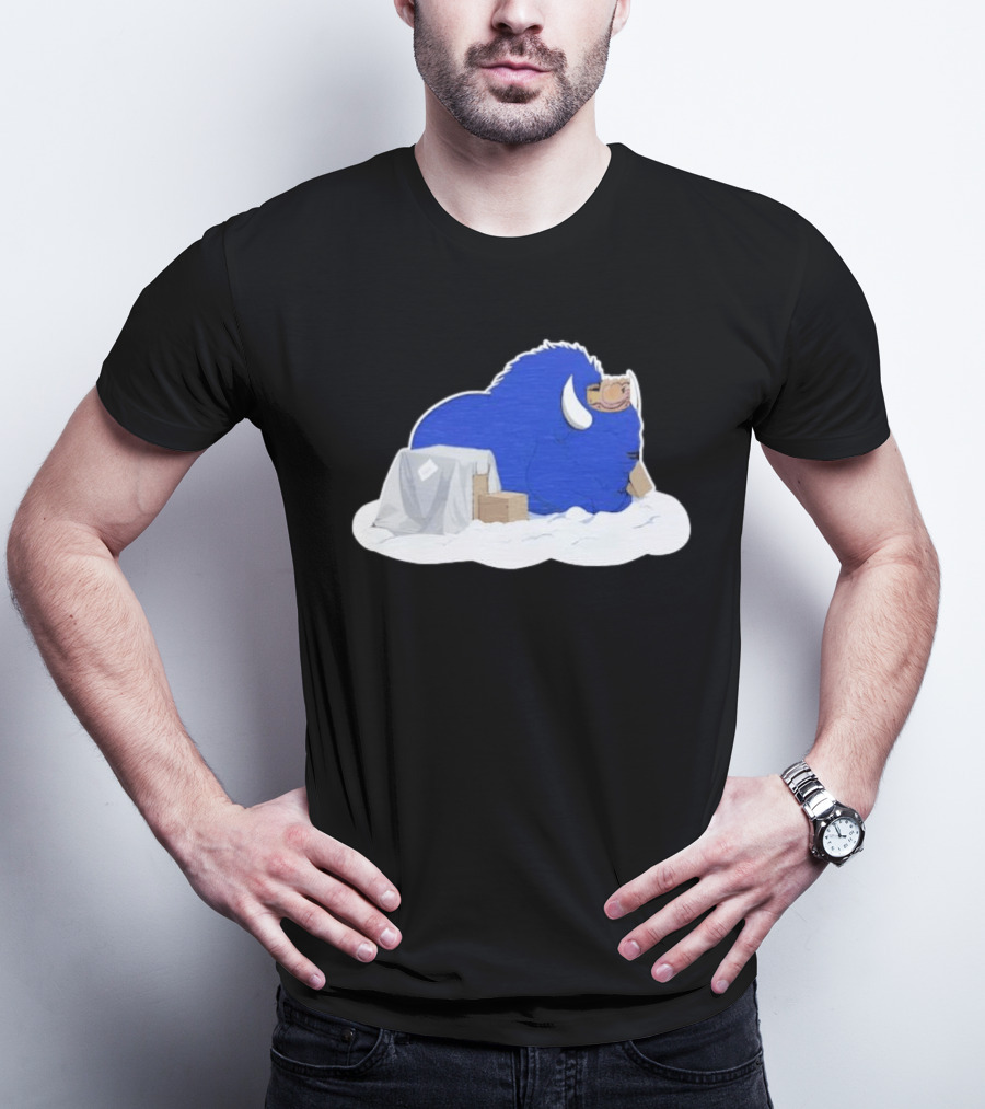 Fredrick The Bison Cozy Blue Fluffy Character By Tom Grossi T-Shirt