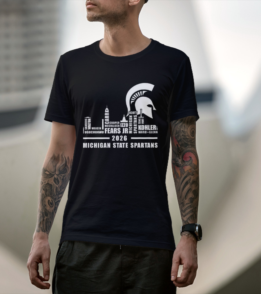 Michigan State Spartans 2026 City Skyline Buildings And Helmet T-Shirt