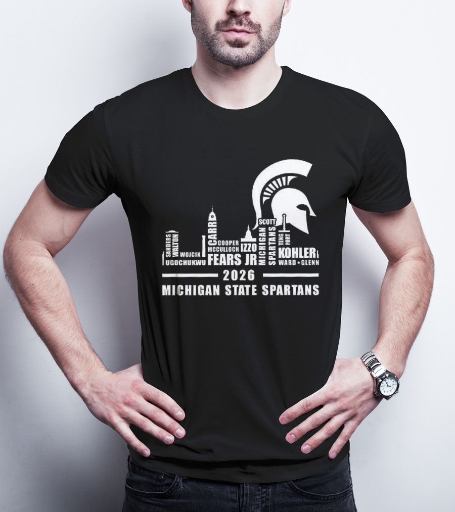 Michigan State Spartans 2026 City Skyline Buildings And Helmet T-Shirt