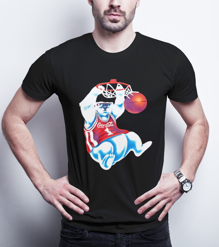 Coca Cola Polar Bear Basketball Dunk Red Jersey T-Shirt