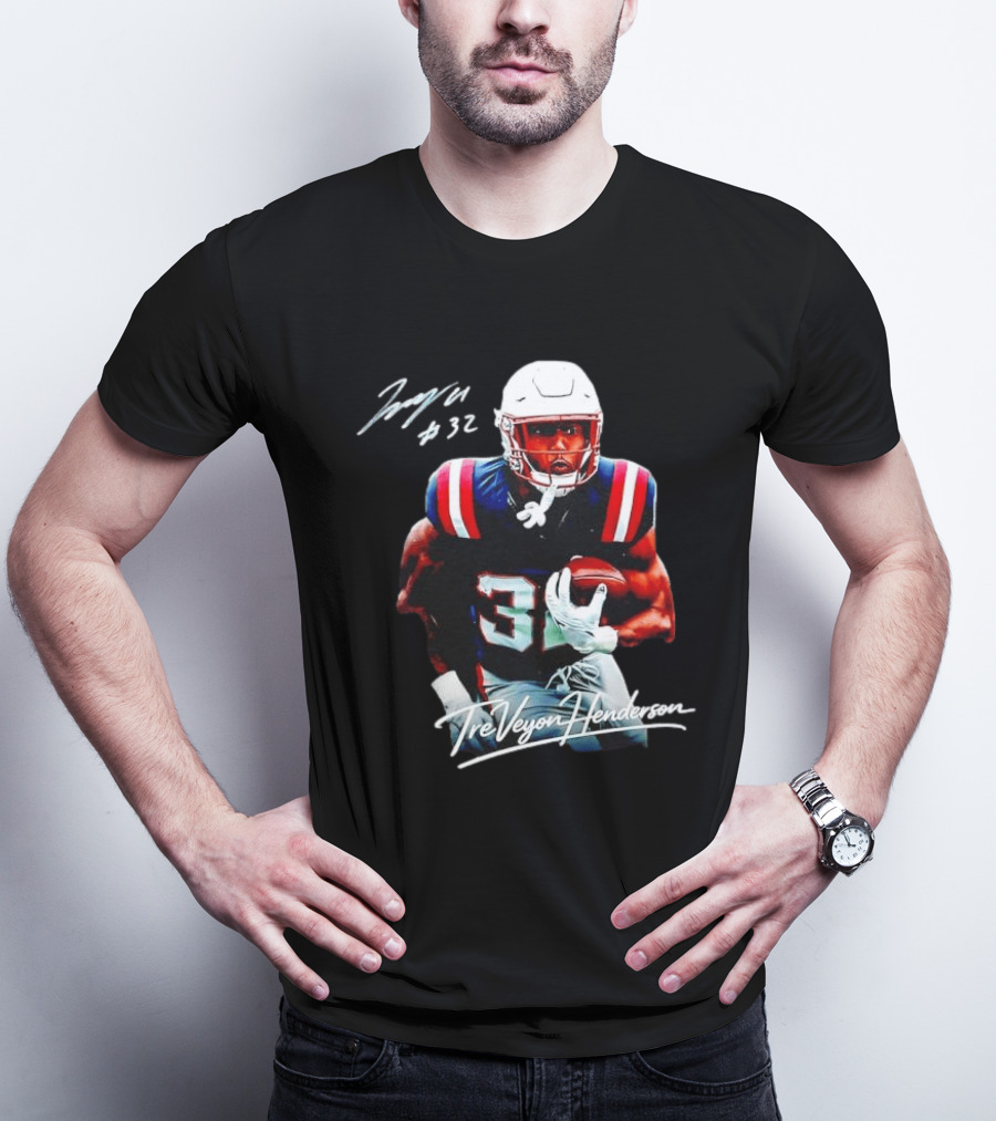 TreVeyon Henderson Autograph Edition New England Patriots 32 Football T-Shirt