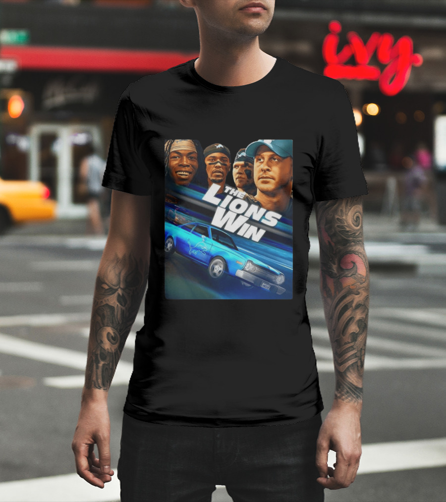 Detroit Lions The Lions Win Blue Car Football Players T-Shirt