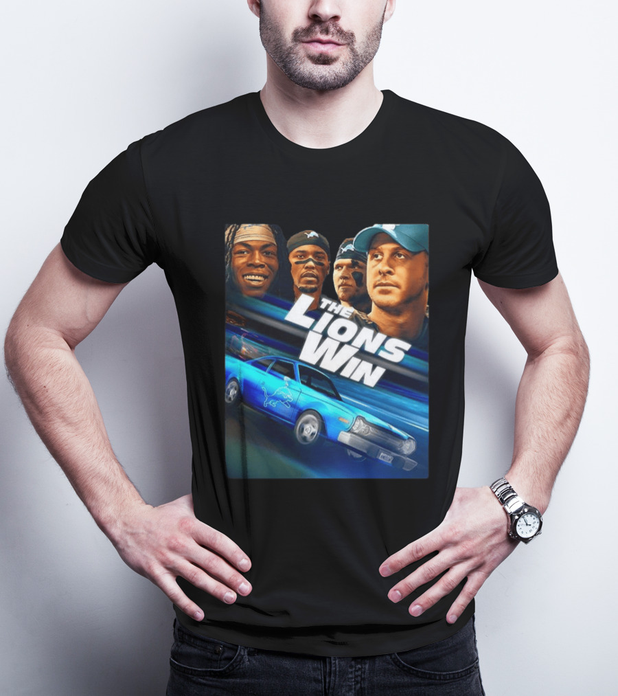 Detroit Lions The Lions Win Blue Car Football Players T-Shirt