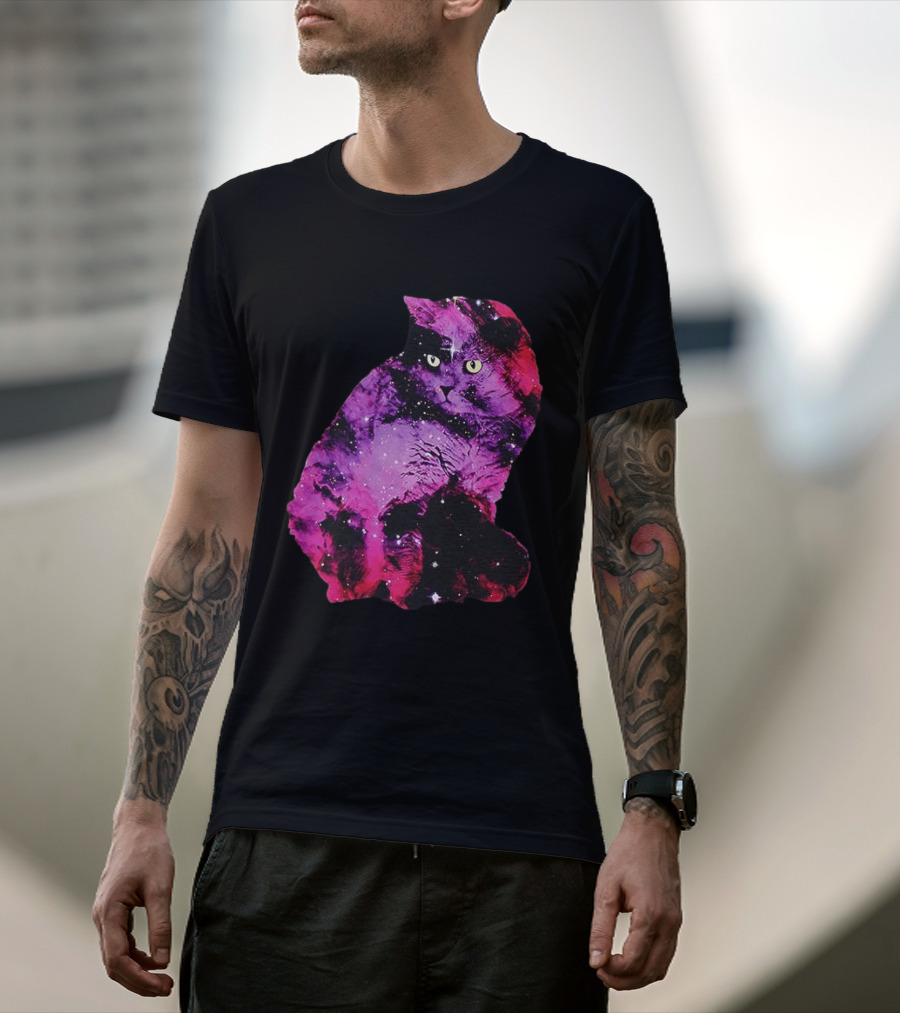 Galaxy Cat Joey Rooney Purple Nebula Cosmic T-Shirt