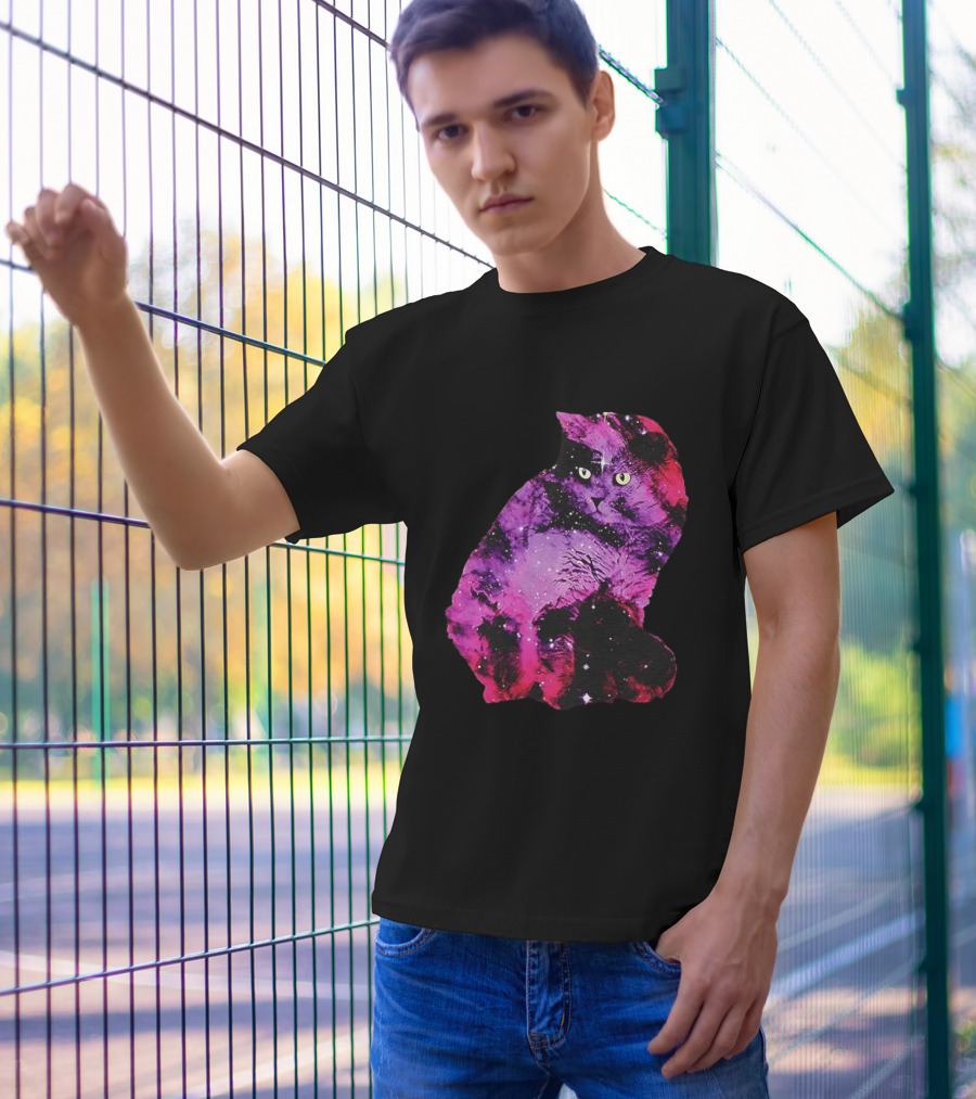 Galaxy Cat Joey Rooney Purple Nebula Cosmic T-Shirt