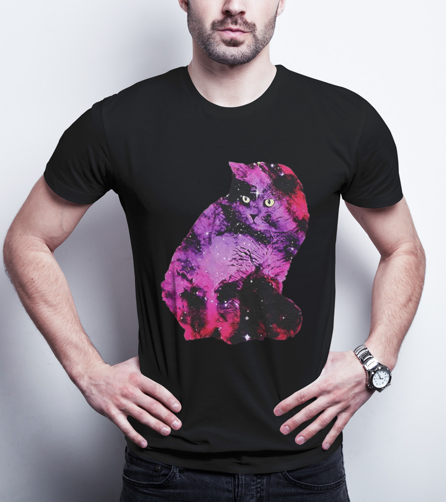 Galaxy Cat Joey Rooney Purple Nebula Cosmic T-Shirt