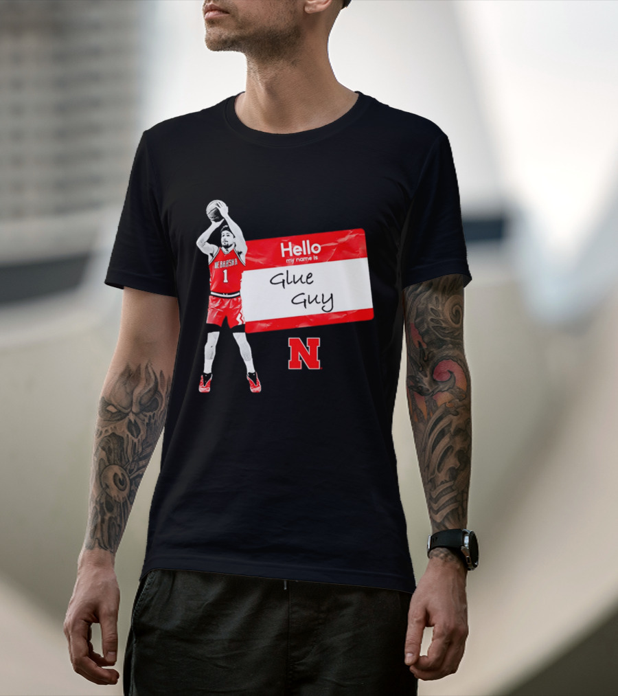 Sam Hoiberg Nebraska Cornhuskers Hello My Name Is Glue Guy T-Shirt