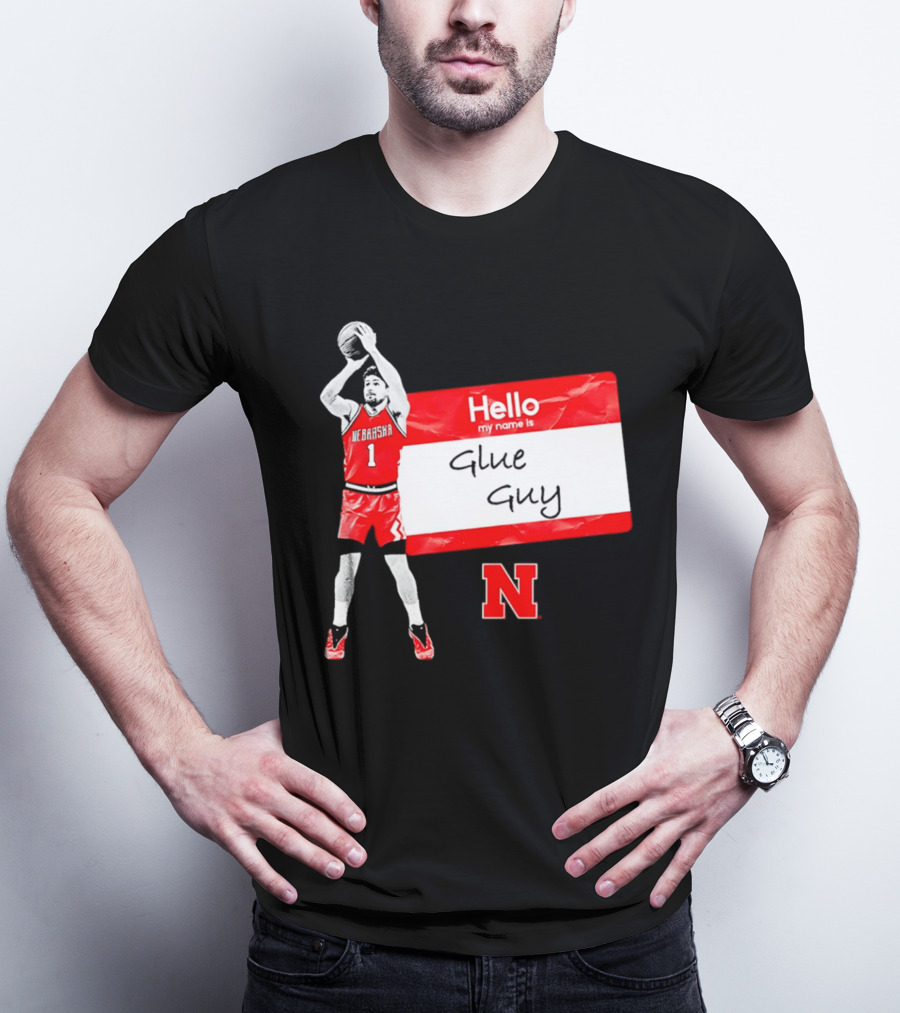 Sam Hoiberg Nebraska Cornhuskers Hello My Name Is Glue Guy T-Shirt