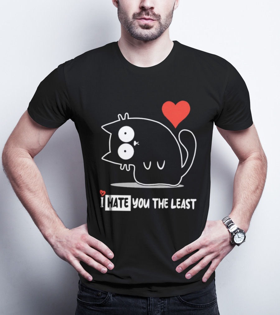 I Hate You The Least Black Cat Cartoon Red Heart Humor T-Shirt