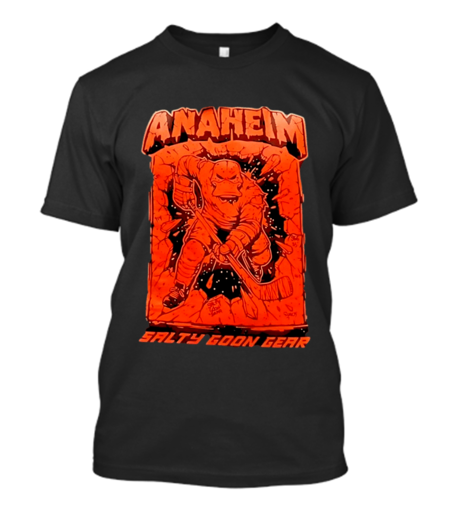 Anaheim Salty Goon Gear Aggressive Hockey Duck Breaking Wall T-Shirt