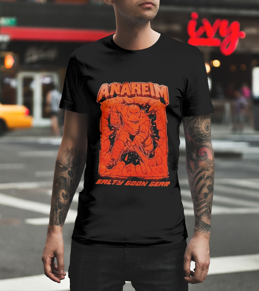 Anaheim Salty Goon Gear Aggressive Hockey Duck Breaking Wall T-Shirt