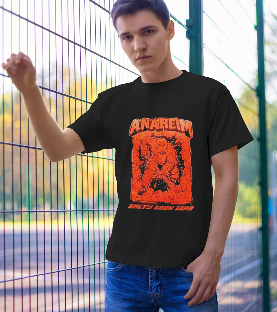 Anaheim Salty Goon Gear Aggressive Hockey Duck Breaking Wall T-Shirt