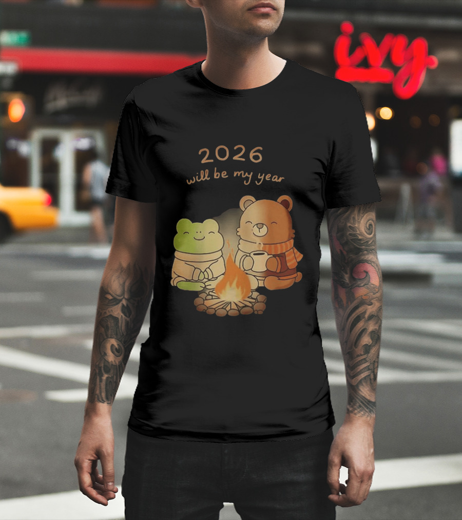 2026 Will Be My Year Frog And Bear Campfire Cozy Scene T-Shirt