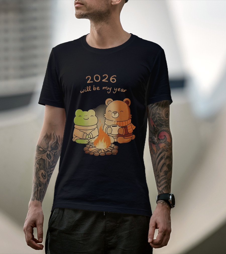 2026 Will Be My Year Frog And Bear Campfire Cozy Scene T-Shirt