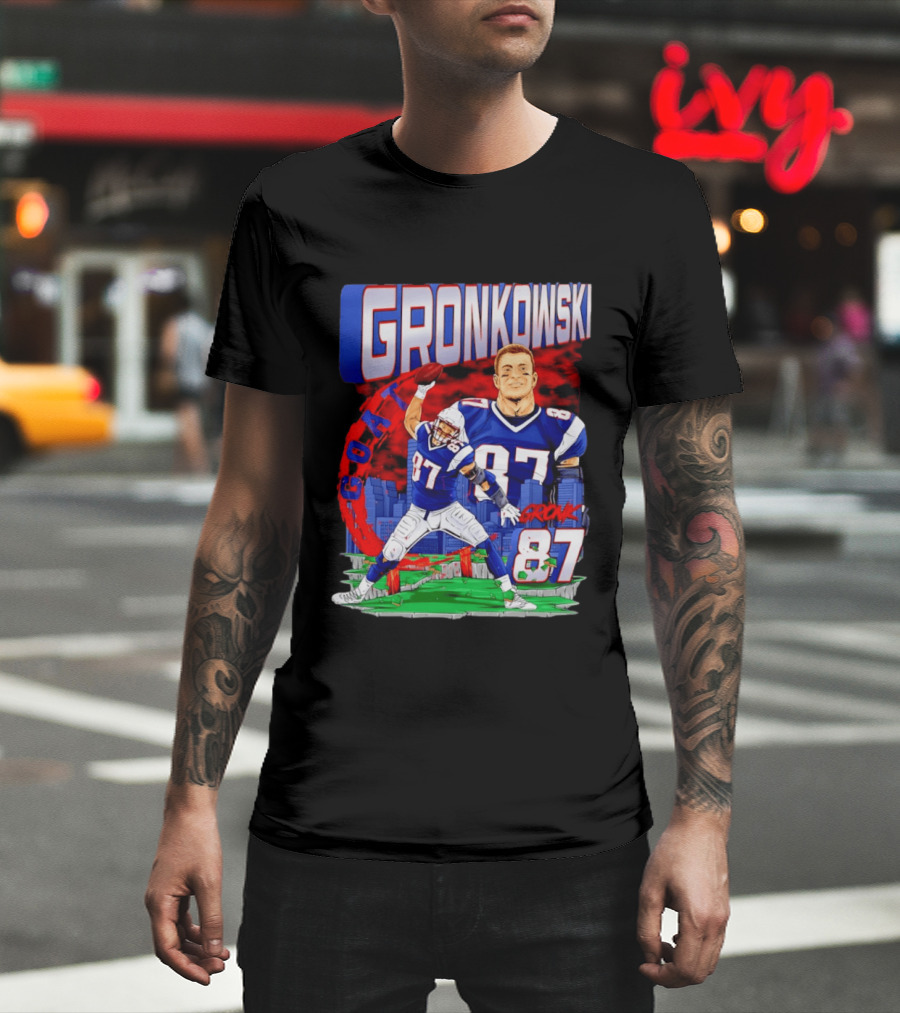 Gronkowski Goat 87 Football Player Tight End Action T-Shirt
