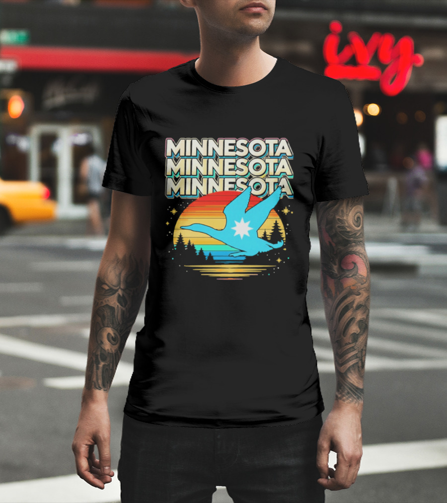MINNESOTA Resistance 2026 Goose Sunset Forest Scene T-Shirt