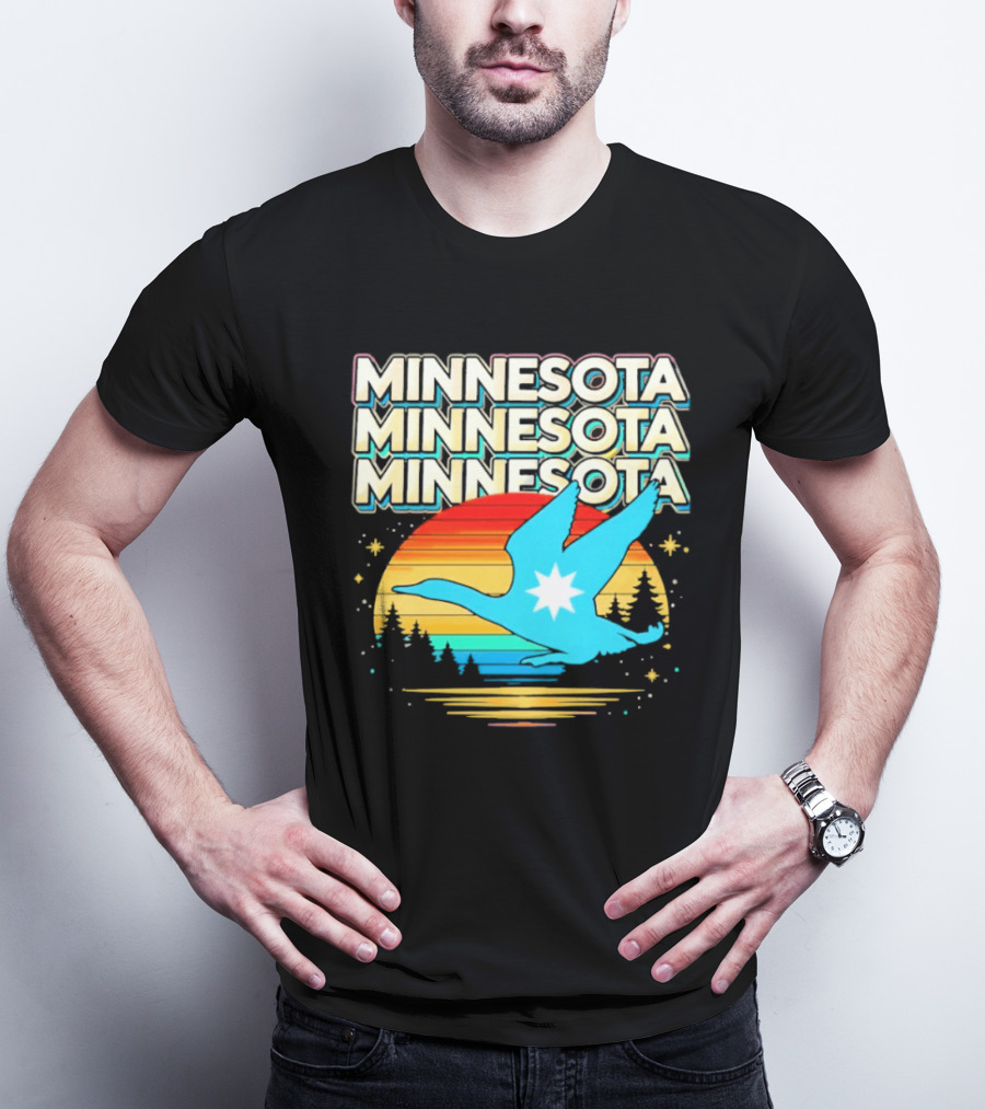 MINNESOTA Resistance 2026 Goose Sunset Forest Scene T-Shirt