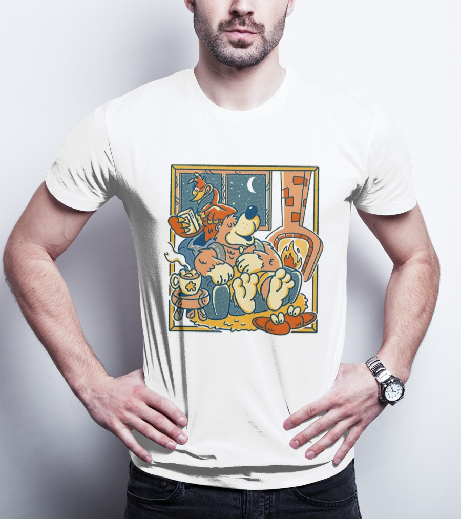 Banjo And Kazooie Cozy Fireplace Retro Gaming Night Moon🌛 T-Shirt