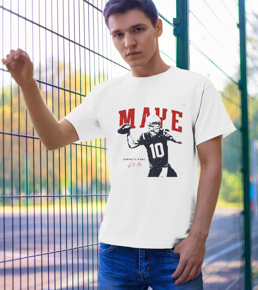 Drake Maye 10 New England Patriots Snow Melts In Wave T-Shirt