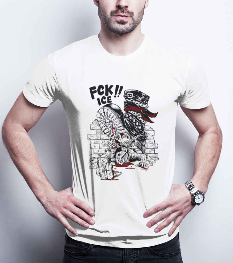 Fck ICE Text With Ice Boot And Bricks T-Shirt