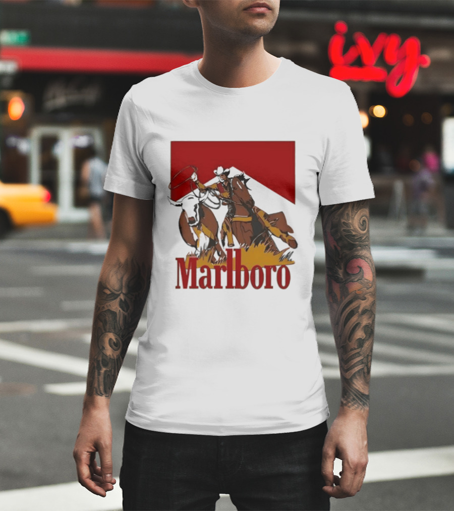 Marlboro Cowboy With Lasso Riding Horse Rugged Outdoors Adventure T-Shirt