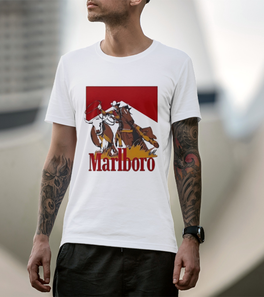 Marlboro Cowboy With Lasso Riding Horse Rugged Outdoors Adventure T-Shirt