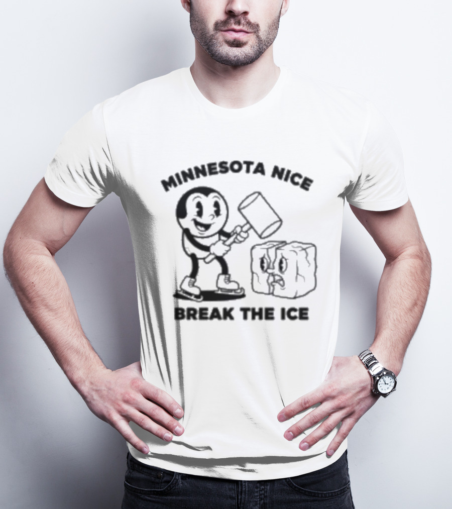 Minnesota Nice Break The Ice Cartoon Character With Hammer And Ice Block T-Shirt