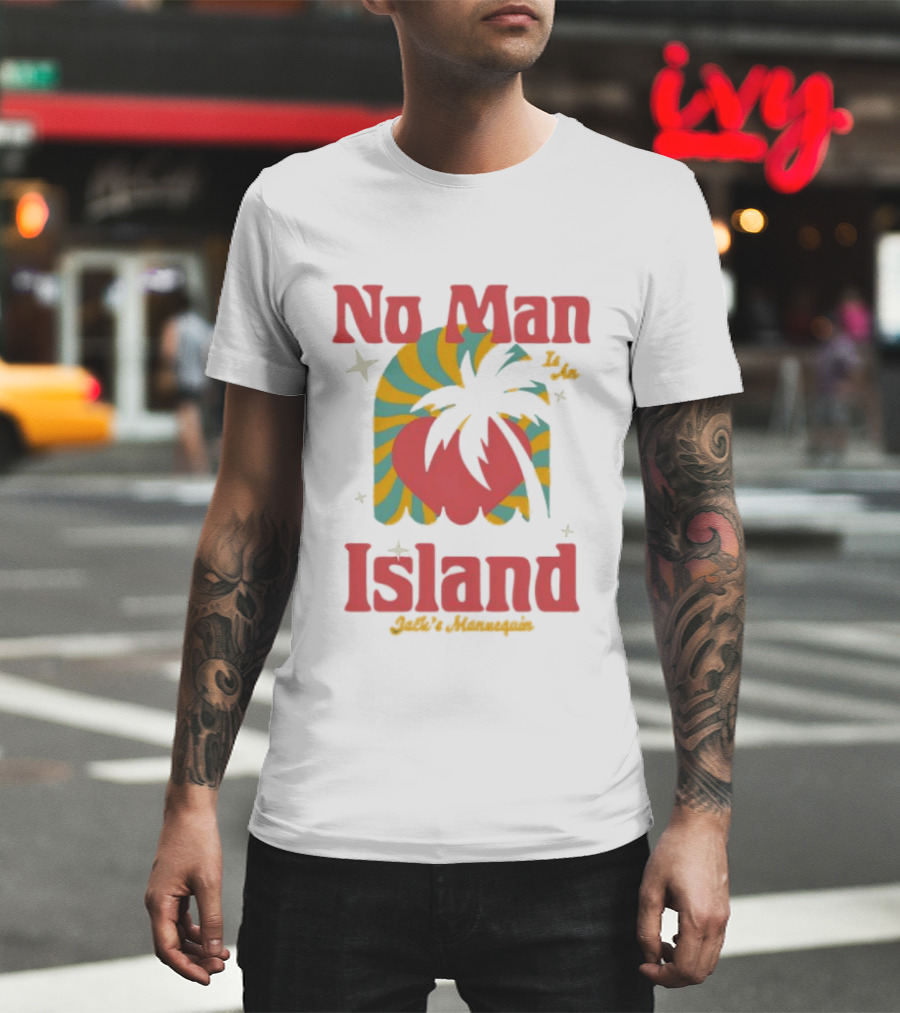 No Man Is An Island Jack's Mannequin Beachy Palm Tree Striped Heart Retro Vibes T-Shirt